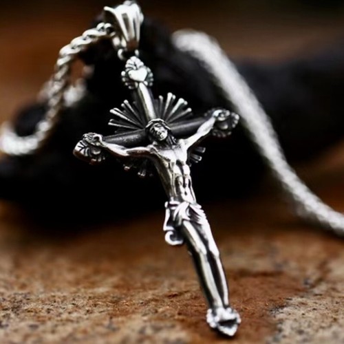 Silver Jesus Christ Crucifix Cross Pendant Necklace Chain For Men Gift ...