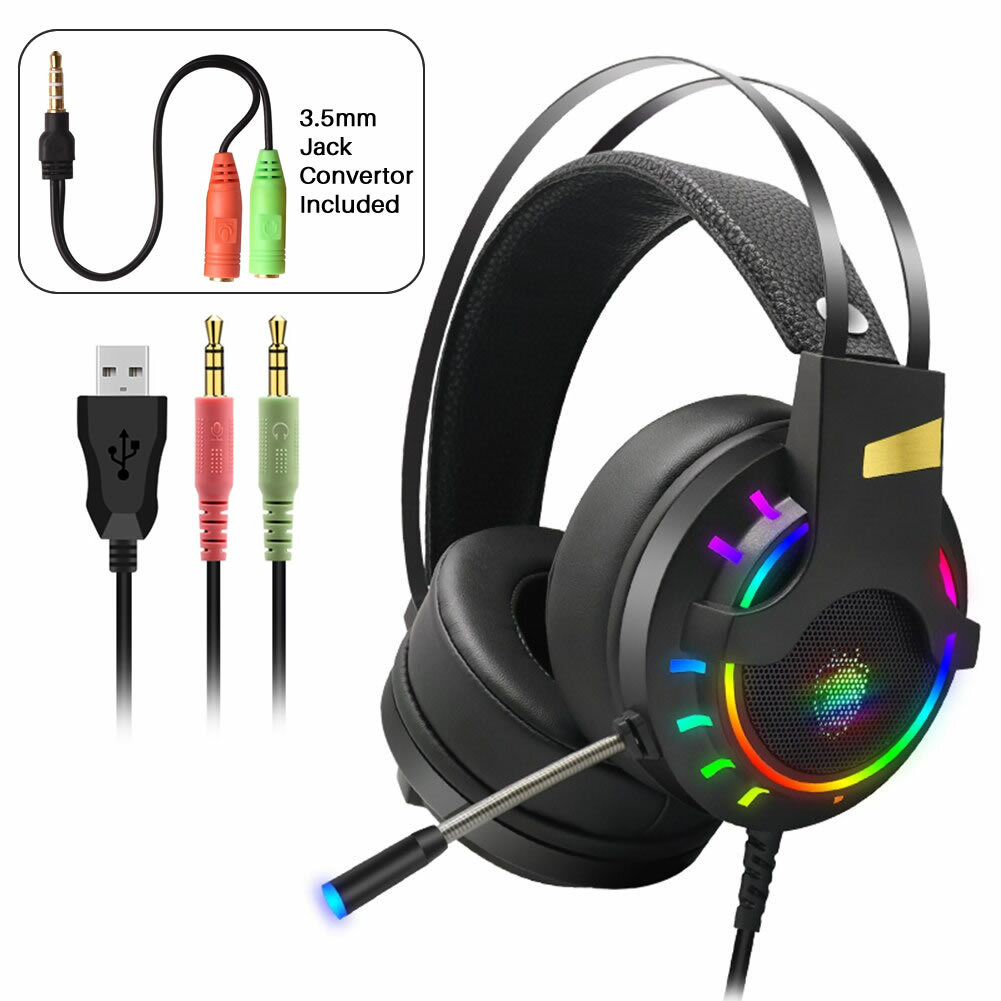 LED Gaming Headset Headphones Microphone Mic 3.5mm For PC Laptop Xbox ...