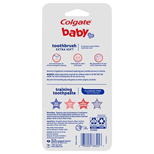 Colgate Baby Toddler Training Toothbrush Fluoride Free Toothpaste Ages ...
