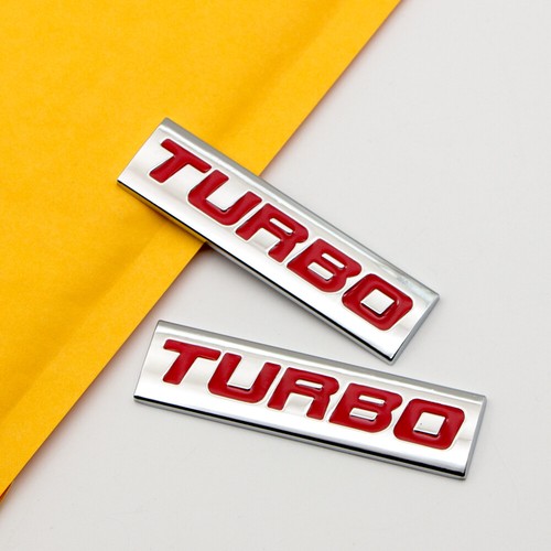 2x Chrome Red Metal TURBO Badge Emblems Engine V6 V8 Car Trunk Fender ...