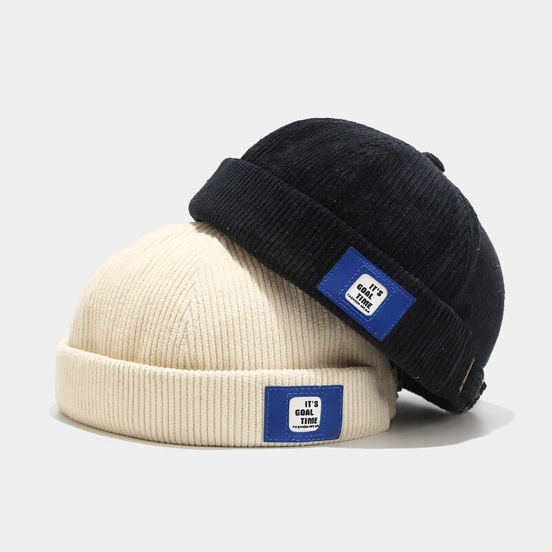 Men Women Corduroy Brimless Skullcap Sailor Hat Beanie Rolled Cuff Cap ...