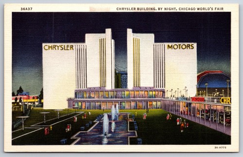 Chicago Illinois~1933 Worlds Fair~Chrysler Building by Night~1933 Linen ...