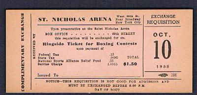 RARE Oct 10 1955 St Nicholas Arena boxing ticket Lulu Perez Busso ...