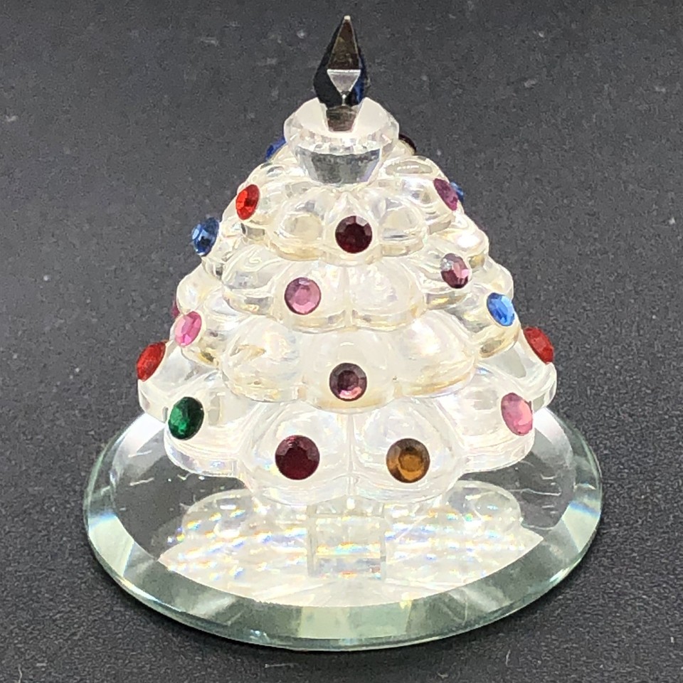 VTG Miniature Crystal Christmas Tree On Mirror Base 1.25” W Colored ...