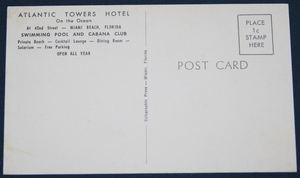 Atlantic Towers Hotel, Miami Beach, FL Postcard | eBay