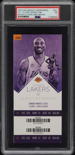 KOBE BRYANT vs STEPH CURRY AUTHENTIC FINAL LAST GAME FULL TICKET 03/06 ...