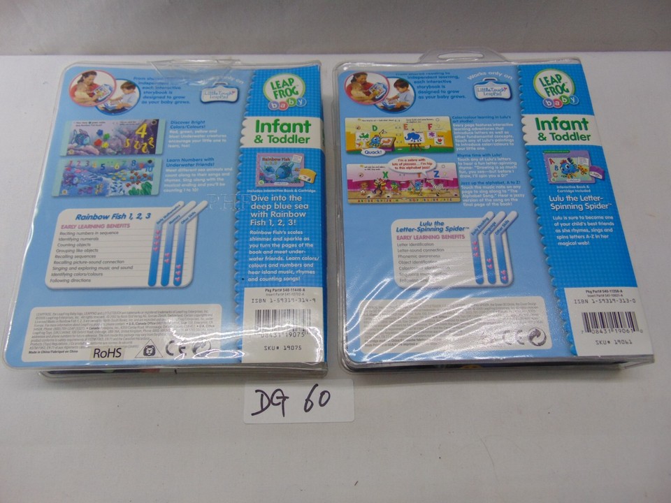2 Little Touch Leap Pad Frog Book Cartridges Rainbow Fish & LuLu Spider ...