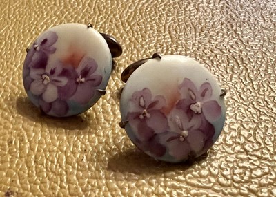 Vintage Hand Painted Flowers On Porcelain Cuff Buttons | eBay