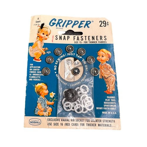 Vintage Gripper Snap Fasteners size 15 Lighter Fabrics 8 Count NOS | eBay