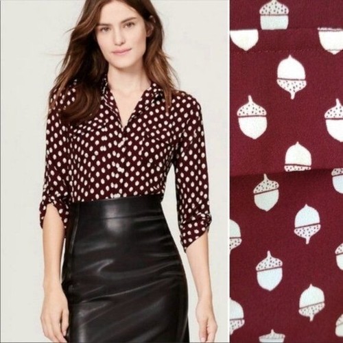 Ann Taylor LOFT Women's Maroon Acorn Button Up Blouse XS | eBay
