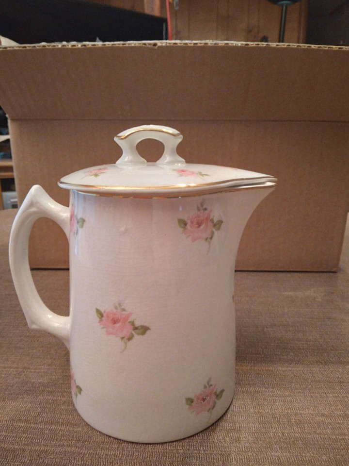 Edwin M. Knowles China Vitreous Coffee Tea Pot Pitcher Pink Roses EUC ...