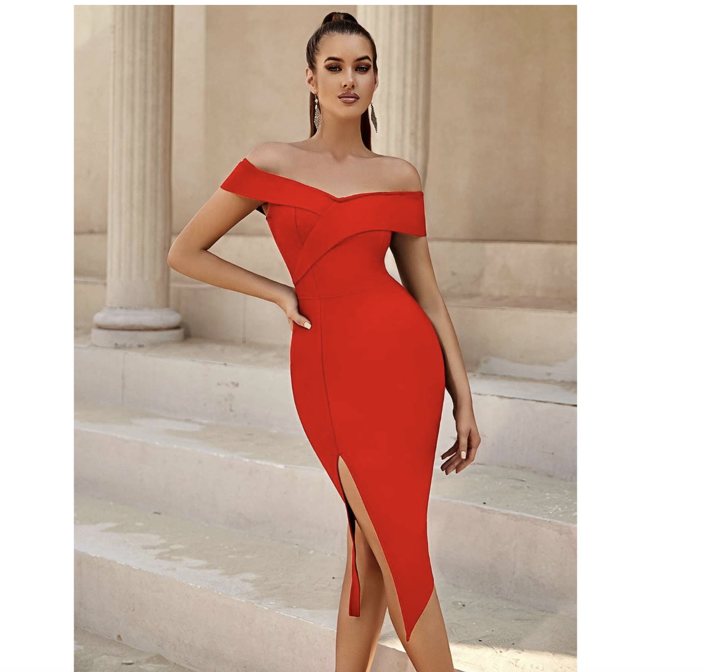 NEW DESIGNER COUTURE OFF SHOULDER BARDOT RED BANDAGE DRESS SEXY THIGH ...