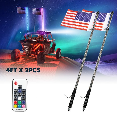 Two 4ft Spiral RGB LED Whip Light for UTV ATV Accessories Can-Am ...