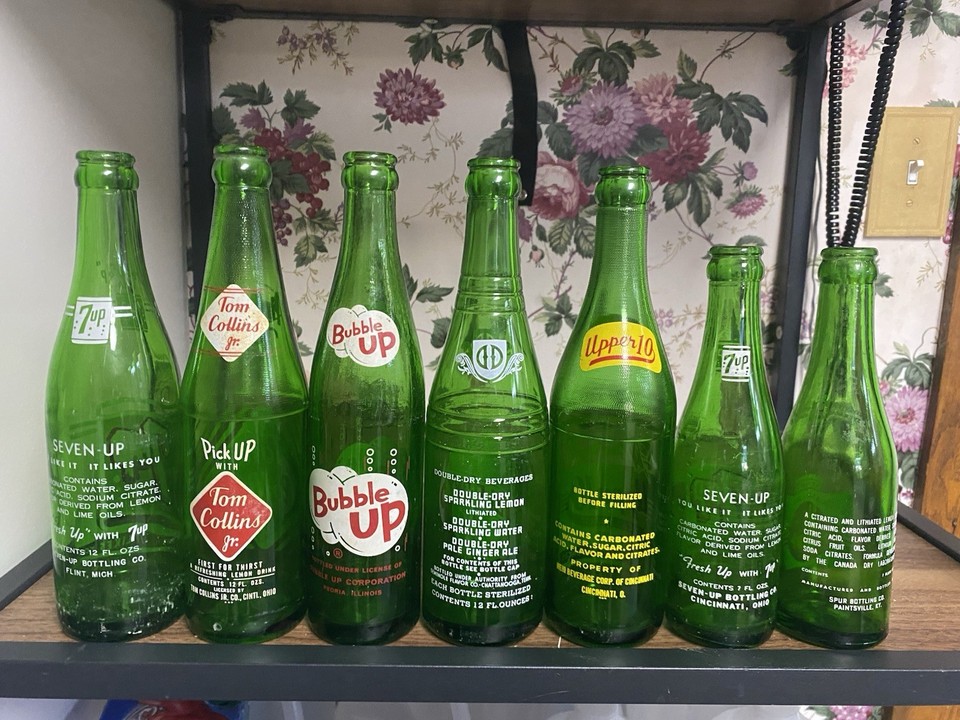 Vintage Soda Bottles - 7up, Bubble Up, Upper 10, Tom Collins Jr | eBay