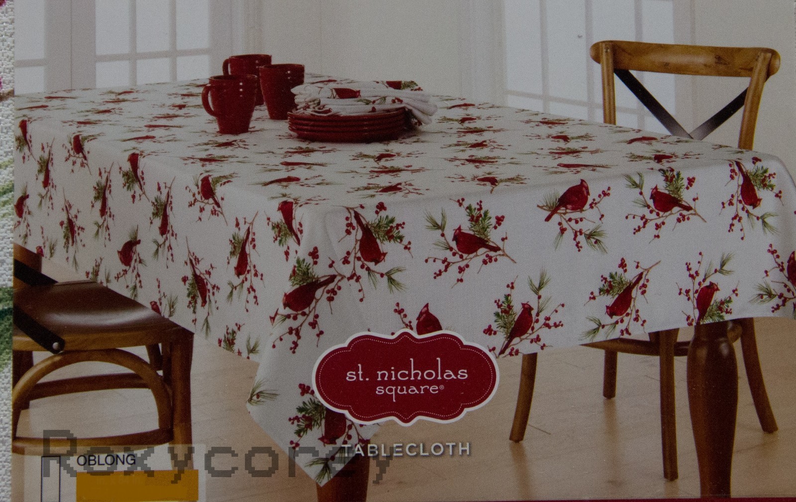 St Nicholas Square Christmas Cardinal & Sprig Toss Print 60x84 Oblong ...