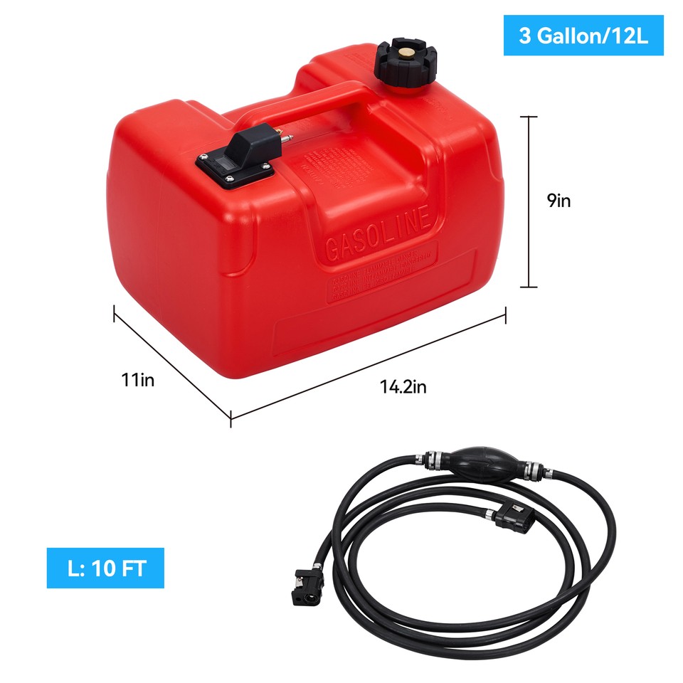 12L/3 Gallon Boat Fuel Tank Plastic Marine Outboard Boat Fuel Gas Tank ...