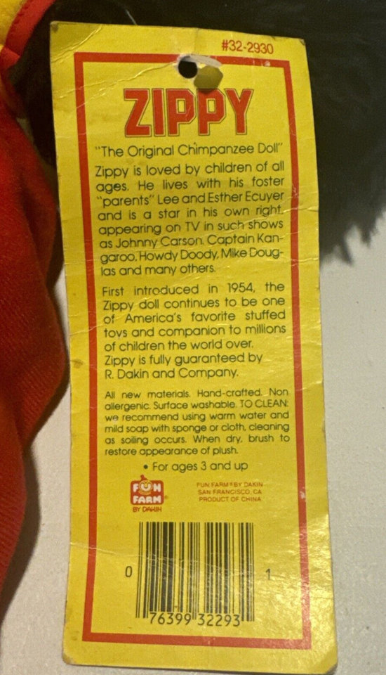Vintage Dakin Zip Zippy the Monkey Rubber Face Plush Howdy Doody 1984 ...