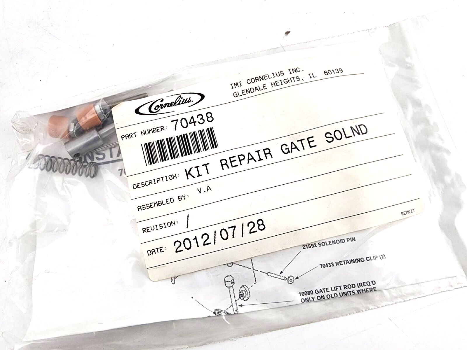 Cornelius 70438 Repair Kit Gate Solenoid 1010718 D45 D90 | eBay
