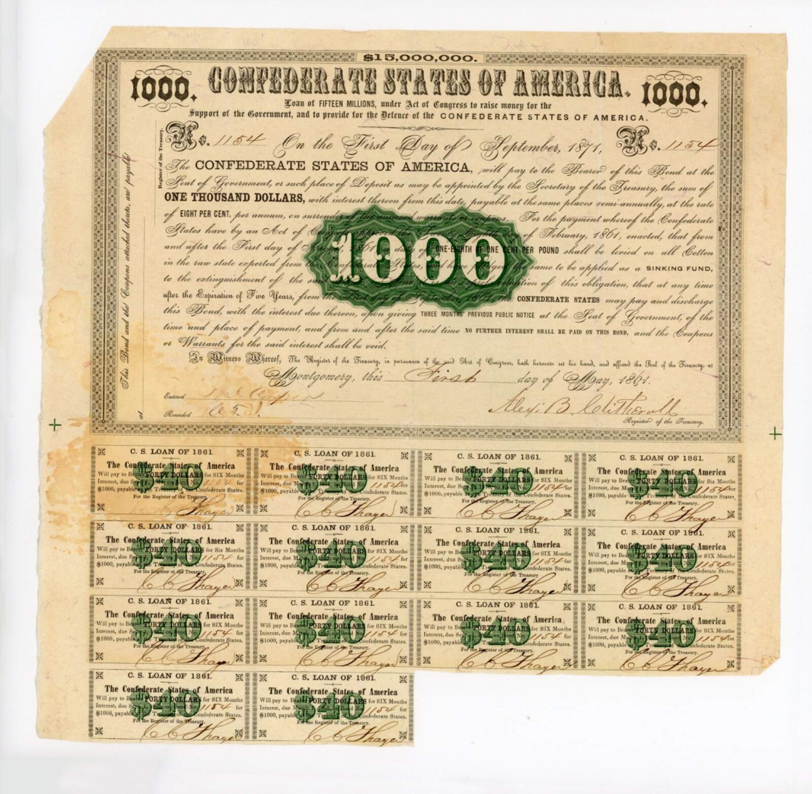 1861. $1000. Confederate Bond. B-9 | eBay