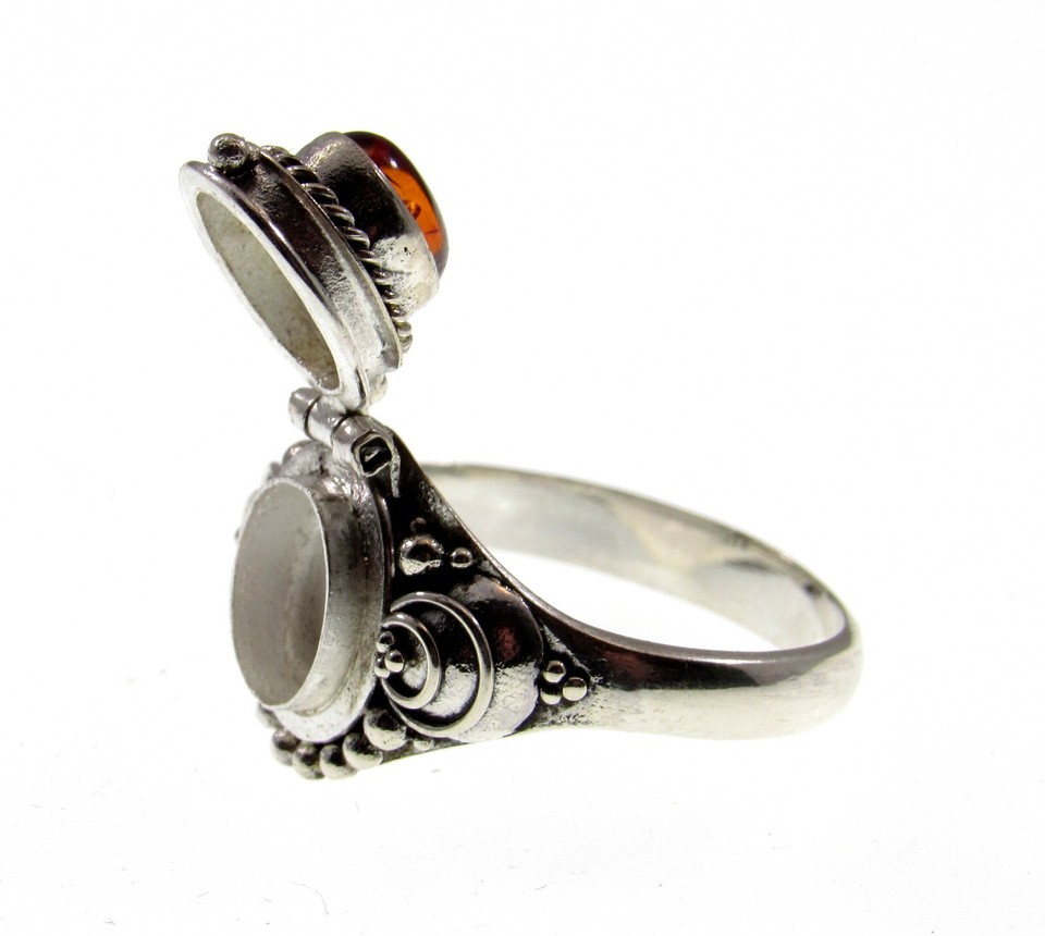 Handmade Solid 925 Sterling Silver Bali Oval Baltic Amber Poison Pill ...