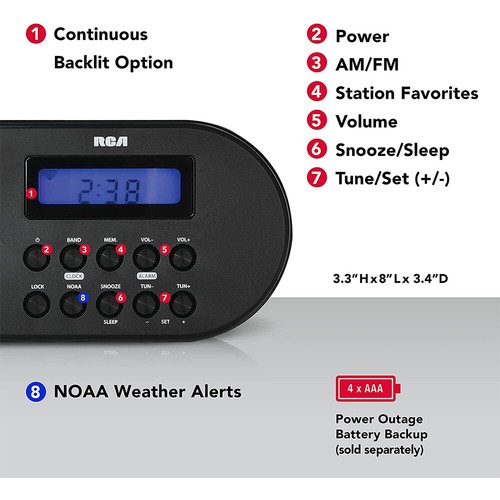 RCA - NOAA Emergency Weather Alert Radio with AM/FM Radio Digital Clock ...
