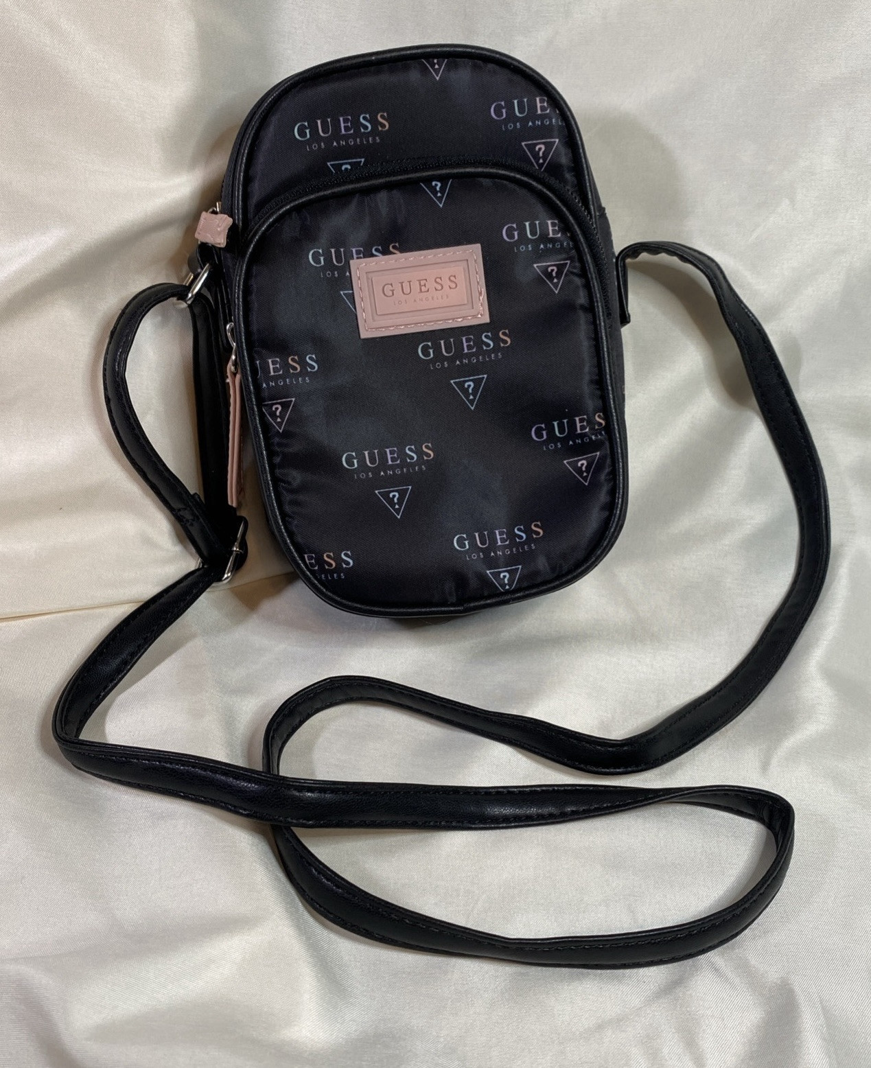 Guess Mini Sling Bag Black Background Logo Branded - Gem