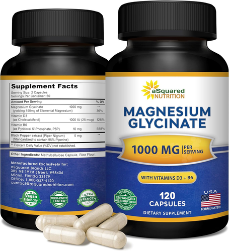 Magnesium Glycinate 1000Mg with Vitamin D3 & B6-500Mg per Capsule ...