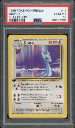 1999 Pokemon FRENCH 1st Edition Base Set Draco-Dragonair 18/102 PSA 10 ...