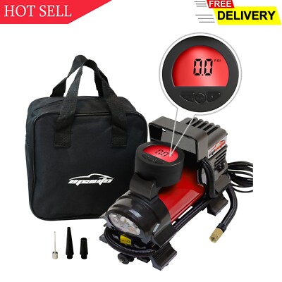 EPAuto 12V DC Portable Air Compressor Pump, Digital Tire Inflator, Red ...