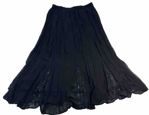 Vtg 90s Y2K Rouge Womens Black Skirt Sz Medium Beaded Fringe Layered ...