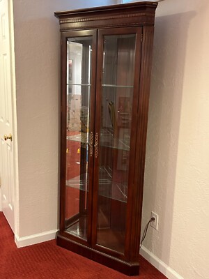 Corner Glass Cabinet Lighted Curio Cabinet Corner Display Case Dark ...