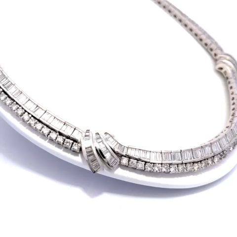 Diamond 17k 25 Carat White Gold Double Row Ribbon Style Collar Necklace ...