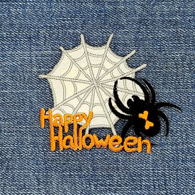 S10 Black Spider Web PATCH Happy Halloween IRON-ON Embroidered NEW 2"x3 ...