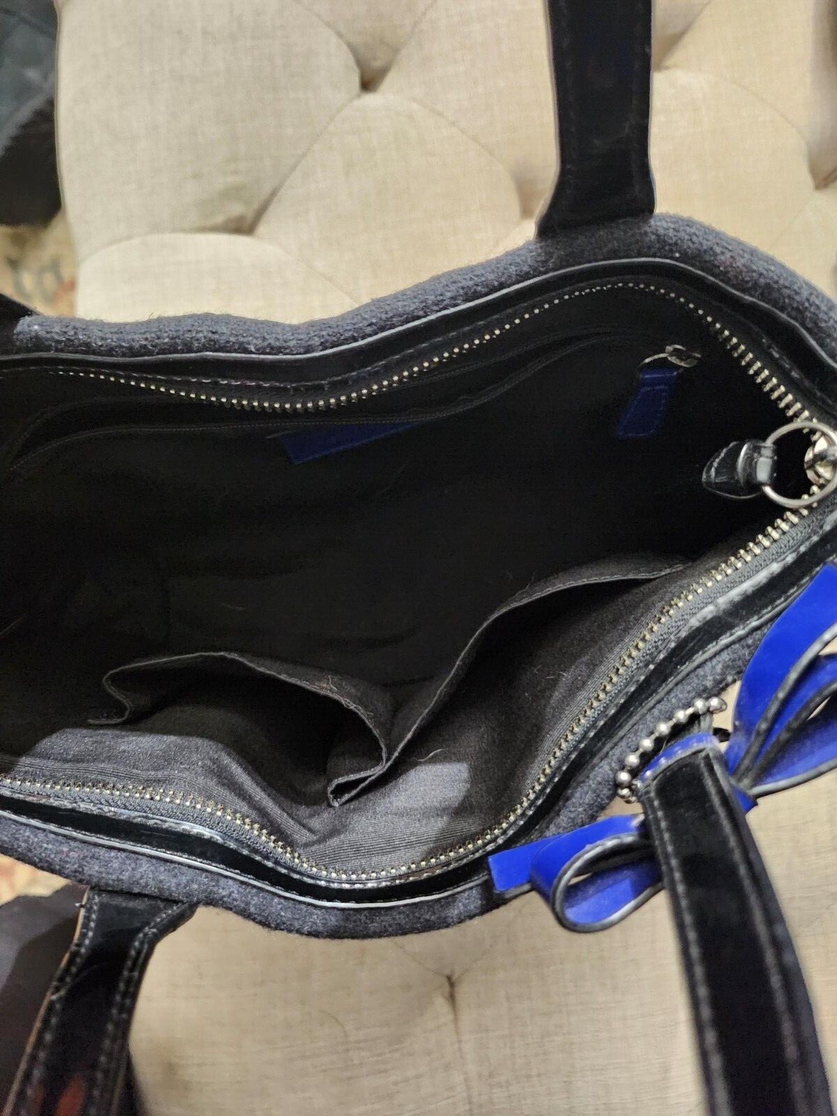 Coach Tweed Purse with Bow - Blue and Black - Gem