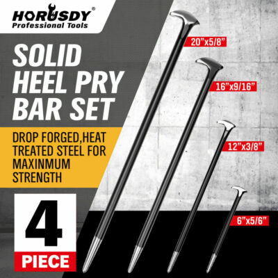 4Pc Heavy Duty Solid Steel Pry Bar Set Rolled Heel Prying Pinch Lever ...