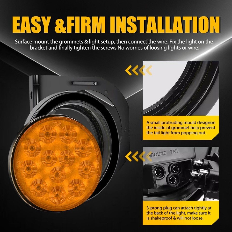 4X 4inch Round Amber LED Truck Trailer Turn Signal Indicator Tail ...