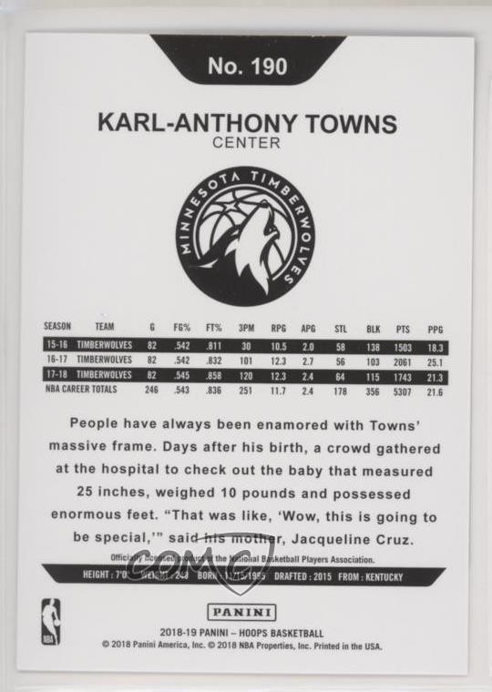 2018-19 Panini NBA Hoops Purple Winter Karl-Anthony Towns #190 | eBay