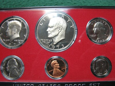 1973 S U.S. Mint Proof Sets (5) 6 Coin Sets W/Black Mint Envelope Group ...