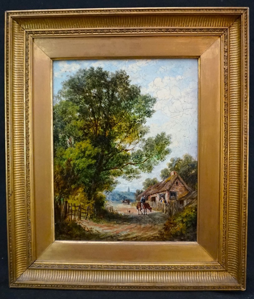 GEORGE STAINTON 1838-1900 COUNTRY LANE NEAR EXETER SIGNED ANTIQUE OIL ...