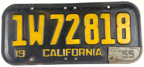Vintage 1955 California Auto License Plate 1W72818 Man Cave Garage Wall ...