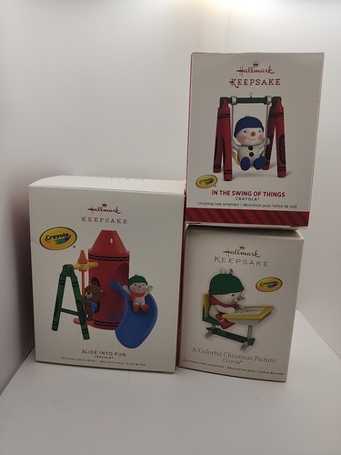 Lot Of 3 Crayola Hallmark Ornaments SLIDE INTO FUN IN THE SWING OF ...