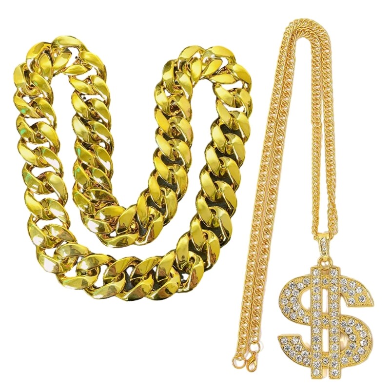 2 Pack Rapper Chains Versatile Gold Chain Necklace Hip Hop Necklace CCB ...