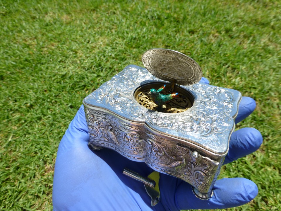 Antique Sterling Silver Swiss Singing Bird Box Unique Singing Tone Rare ...