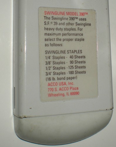 STAPLER STAPLES SWINGLINE 390 HEAVY DUTY TESTED VINTAGE ACCO USA ...
