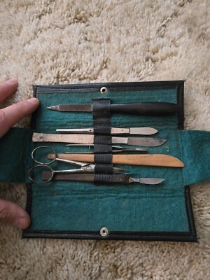 Vintage Antique Medical instruments (7 pcs.), 6 Metal 1 Wood, with Case ...