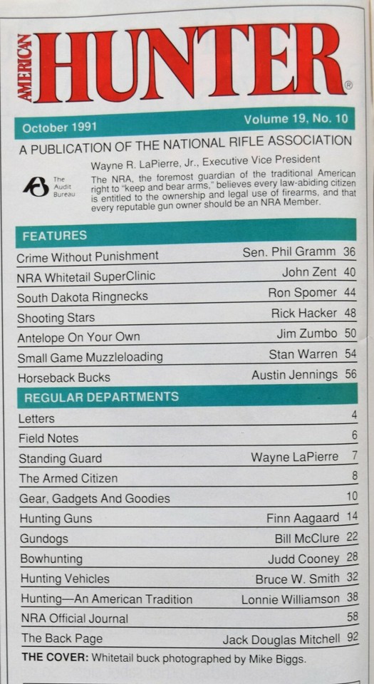 AMERICAN HUNTER MAGAZINE - OCTOBER 1991 - Muzzleloading for Rabbits ...