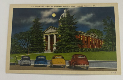 Vintage Linen Postcard ~ Night view, Stephen County Court House ...