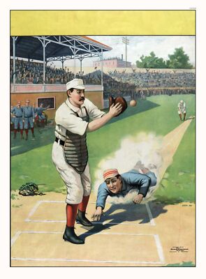 3912.Safe at home Baseball Player Poster from early sport card.Room ...