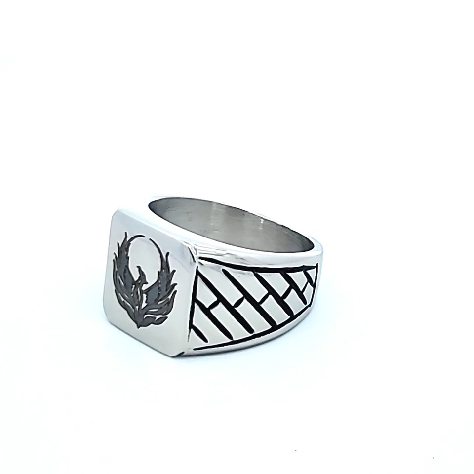 Stainless Steel Greek Mythology Phoenix Symbol Mens Hexagon Crest ...