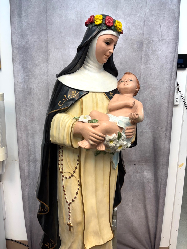 Older Fiberglass Statue of St. Rose of Lima Holding Child Jesus, 62" ht ...